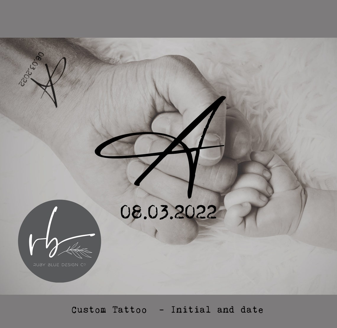 Men's Ladies Initial Date Tattoo Design Script Calligraphy Names - Etsy