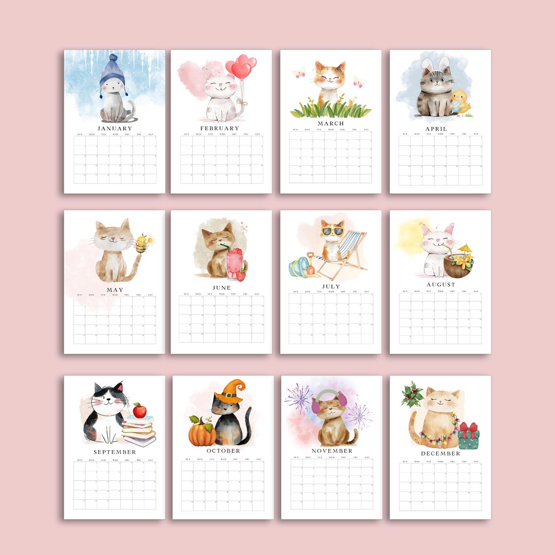 2025 Wall Calendar | Printable Wall Calendar | Cat Calendar | Cat Lover ...