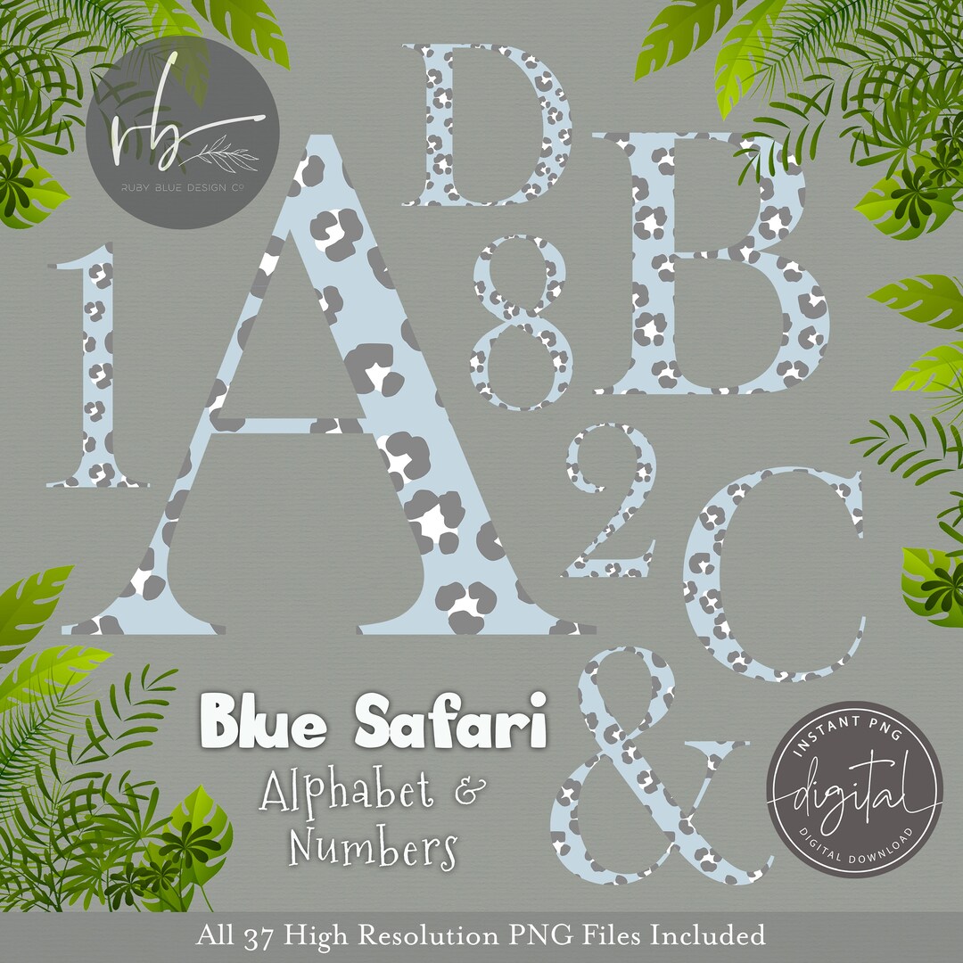 Blue Safari Animal Print Alphabet & Numbers PNG Clipart Wedding PNG ...