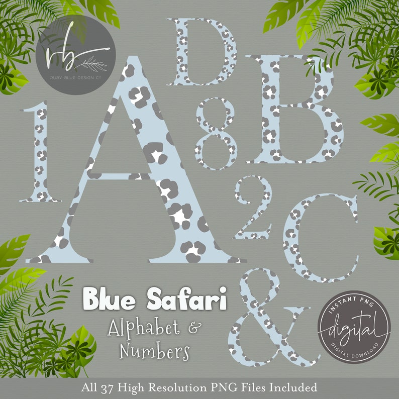 Blue Safari Animal Print Alphabet & Numbers PNG Clipart | Etsy