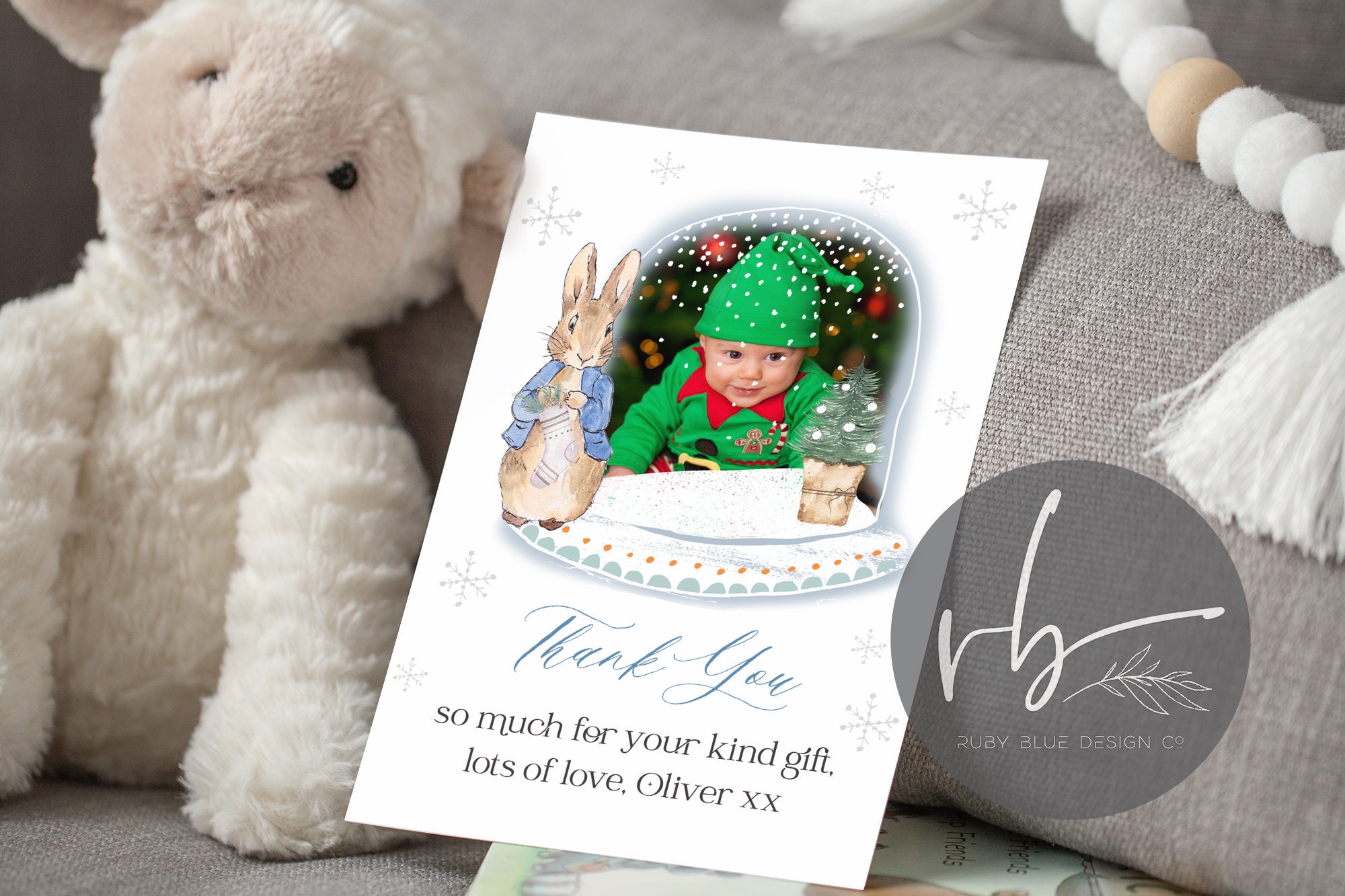 Personalised Photo Peter Rabbit Snow Globe Thank You Cards - Etsy UK