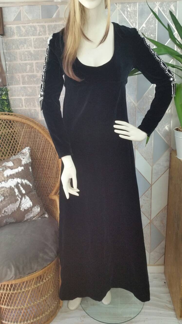 Thea porter Designer evening dress black velvet UK size 8 | Etsy