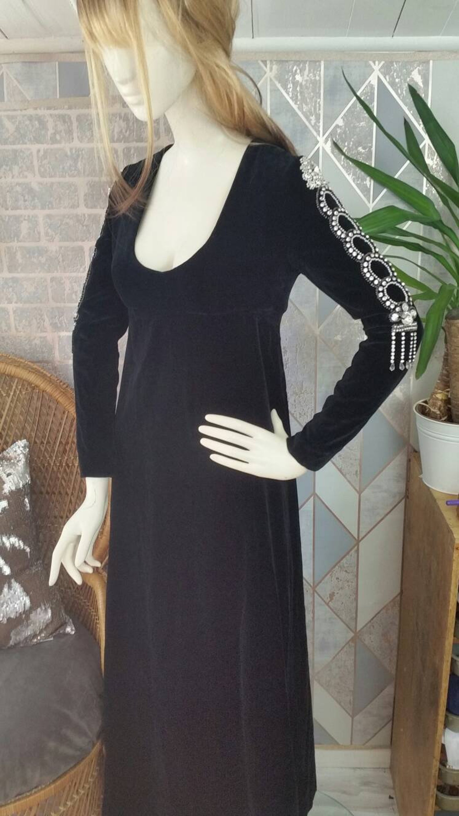 Thea Porter Designer Evening Dress Black Velvet UK Size 8 - Etsy