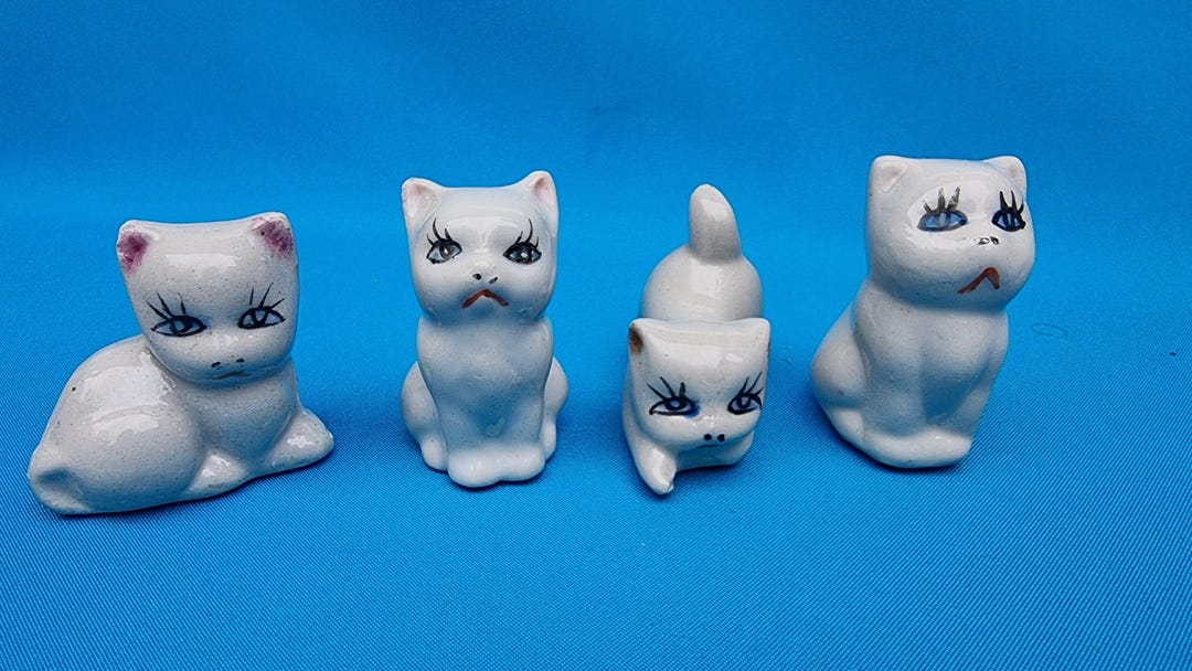 Small Cat Figurine, White Cat Figurine, Set of Cats, Pottery Cat ...