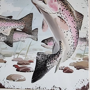 Trout Fish, Metal Sign, Metal Tin Sing, Metal Tin Fish, Metal Wall Art ...