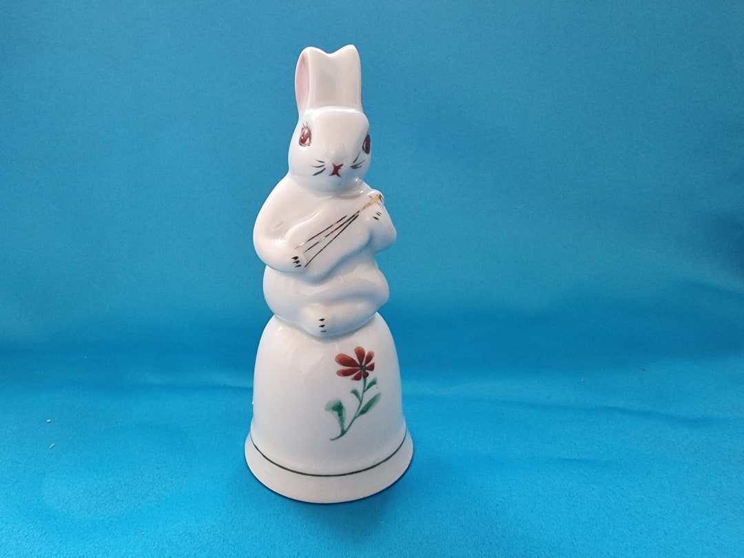 Rabbit Bell, Pottery Rabbit Figurine, Porcelain Rabbit Figurine, White ...