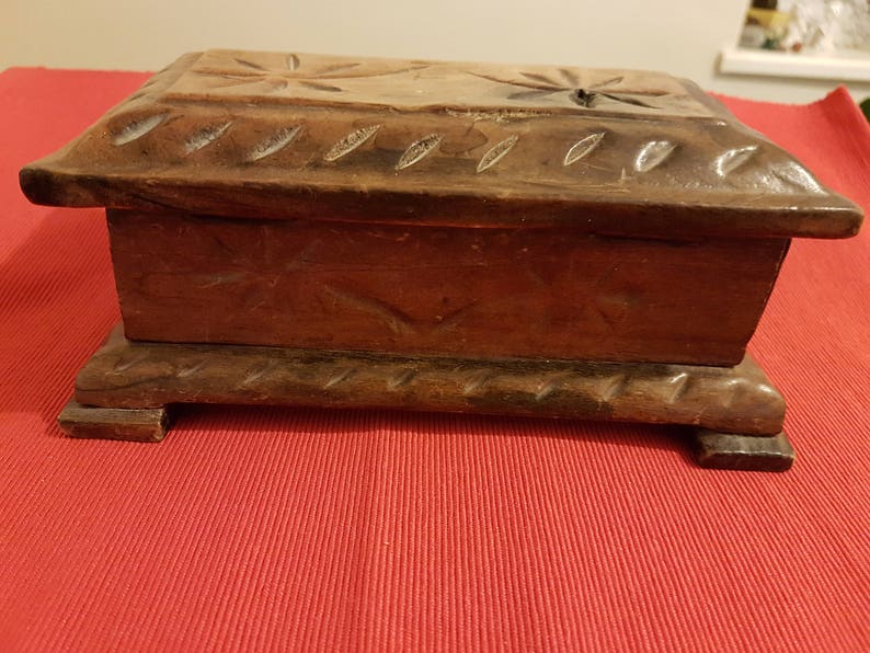 Hand Carved Box Old Wooden Jewellery Box Vintage Wooden | Etsy