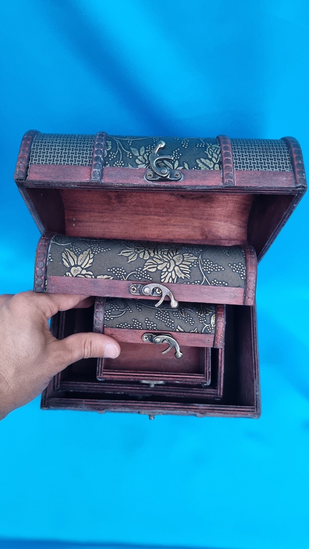 Treasure Chest Box, Wooden Treasure Box, Set of 3 Trinket Box, Wooden ...
