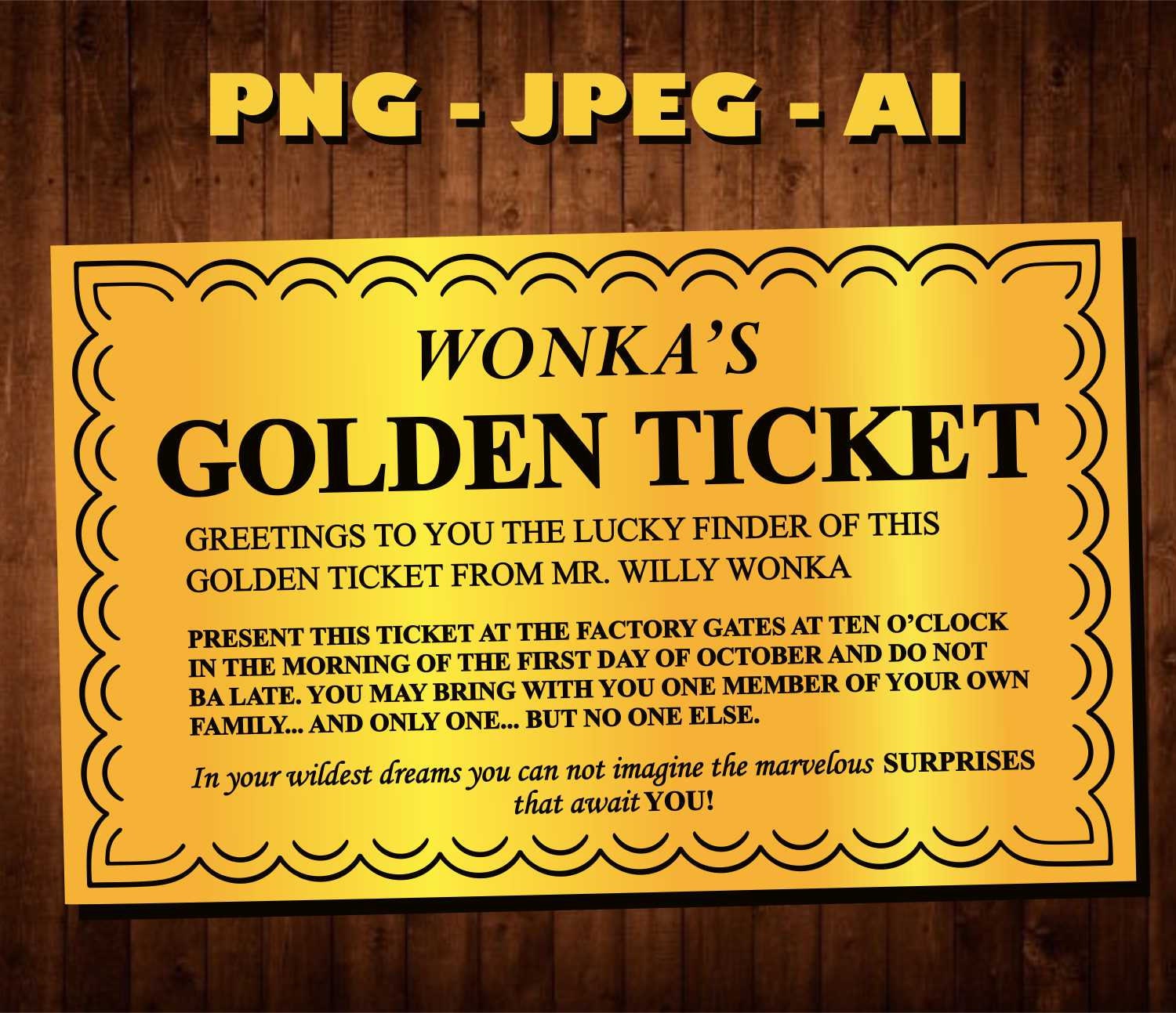 Willy Wonka Golden Billete Vector Descarga Inmediata JPEG Etsy