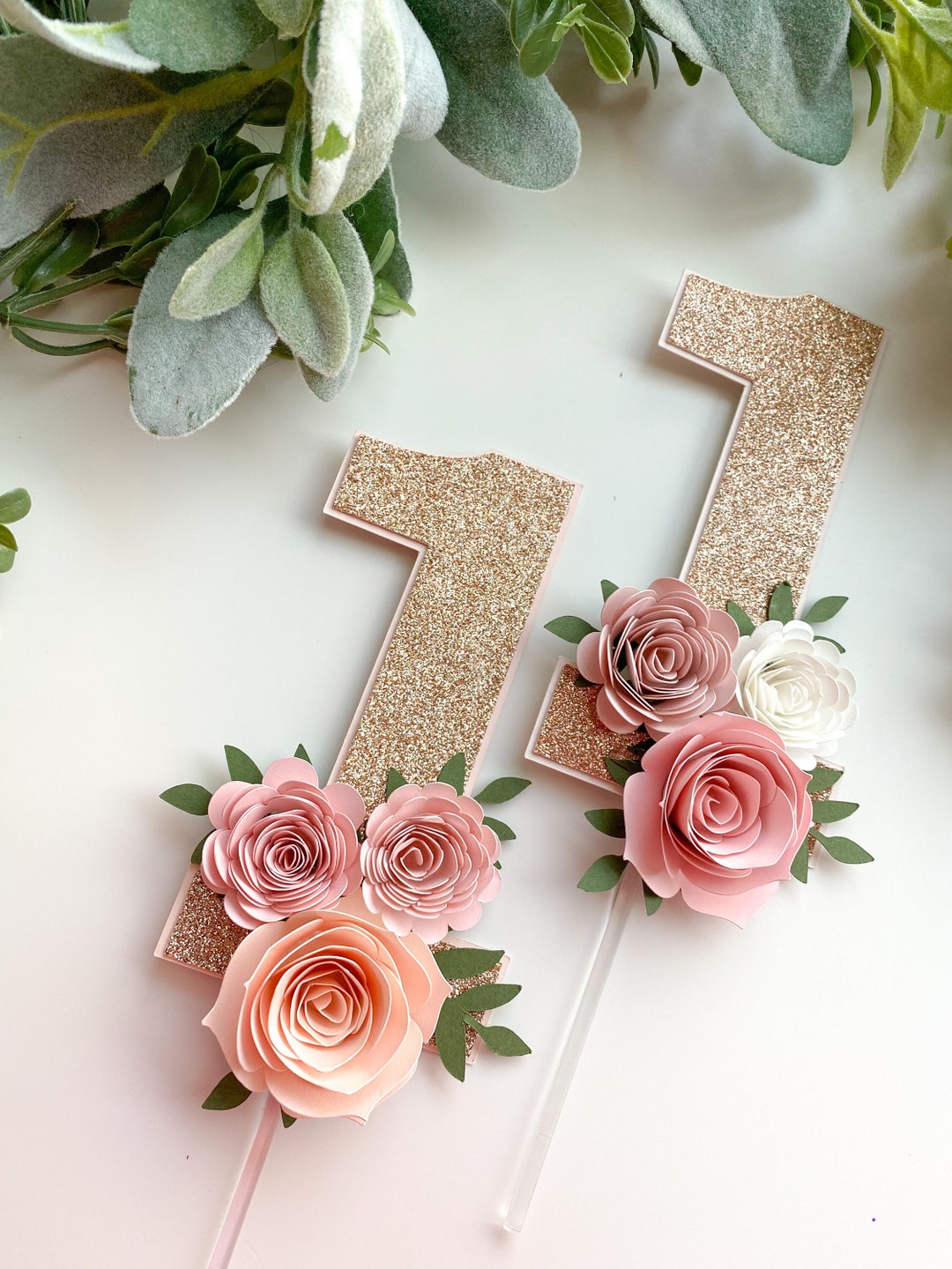 One Year Old Cake Topper, Floral Cake Topper, Number 1 Cake Topper, One ...