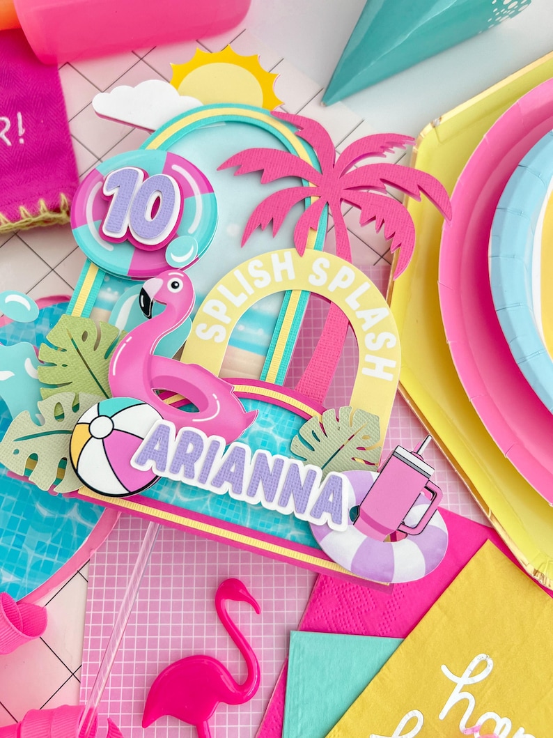 Pool Party Cake Topper, Teen Girl Birthday, Splish Splash Pool Party ...