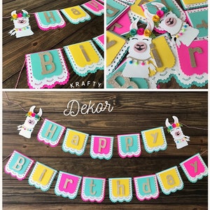 Llama Happy Birthday Banner, First Fiesta Banner, Llama Banner, Llama ...