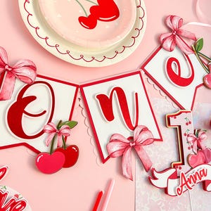 Cherry Bow Cake Topper, Cherry Coquette Cake Topper, Cherry Party Decor ...