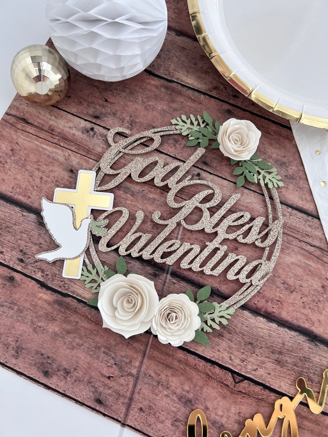 First Holy Communion Cake Topper, Religious Cake Topper, God Bless Cake ...