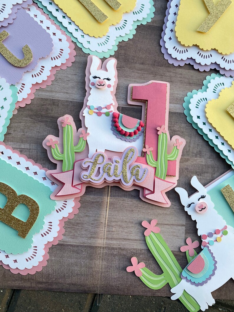 Llama happy birthday banner first fiesta banner llama | Etsy