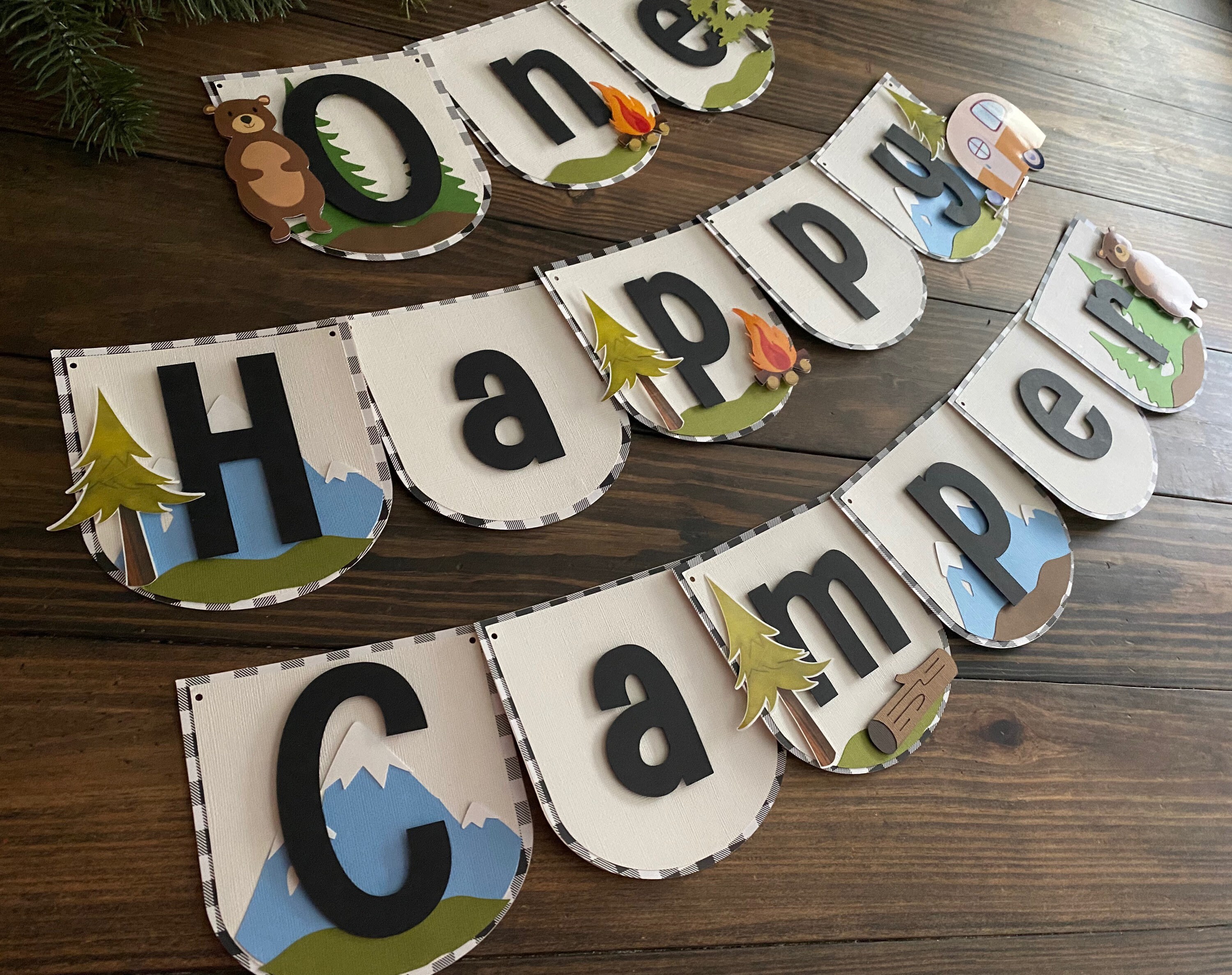 One Happy Camper Cake Topper Little Camper Banner Camping | Etsy