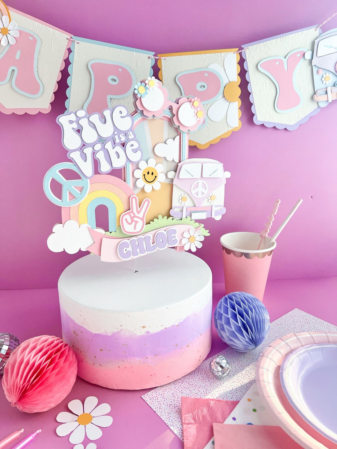 Five is a Vibe Cake Topper, Groovy Cake Topper, Hippie Cake Topper, Groovy Birthday Party - Etsy