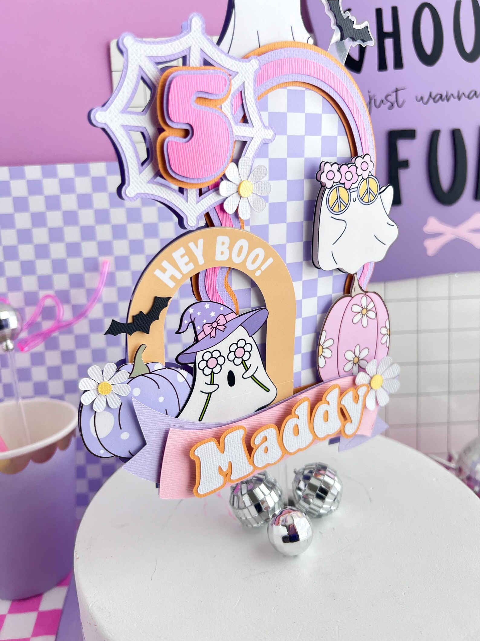 Halloween Groovy Cake Topper, Retro Groovy Halloween Cake Topper, Ghost ...