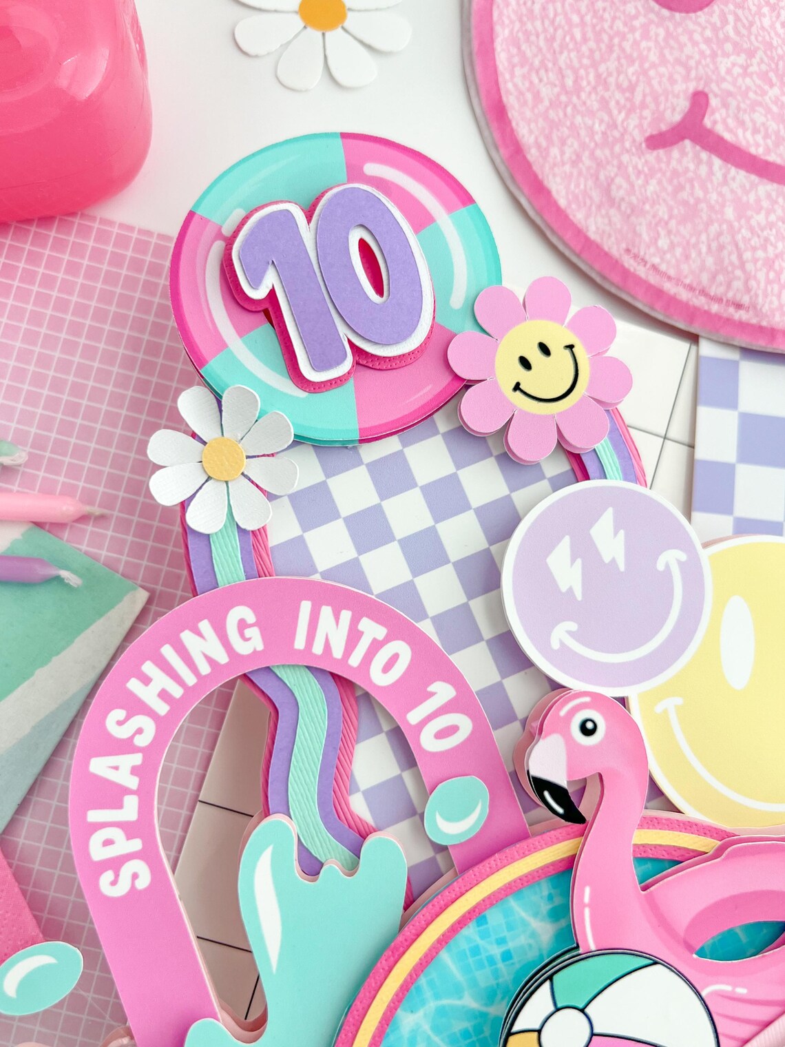 Preppy Pool Party Cake Topper, Splashing Into 10 Cake Topper, Teen Girl ...