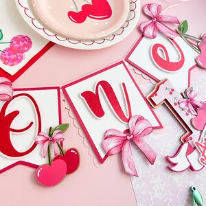 Cherry Bow High Chair Banner, Cherry Coquette Banner, Cherry Party ...
