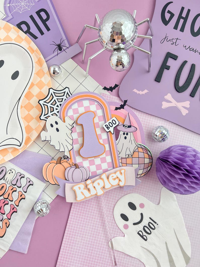 Spooky One Cake Topper – Retro Groovy Halloween 1st Birthday – Preppy ...