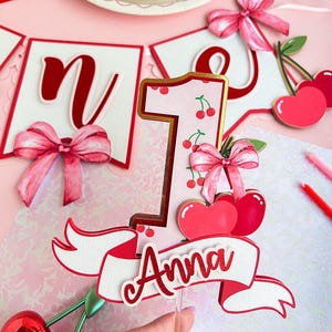 Cherry Bow Cake Topper, Cherry Coquette Cake Topper, Cherry Party Decor ...