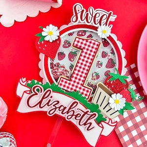 Berry First Birthday Cake Topper, Strawberries and Daisies 1st Year ...