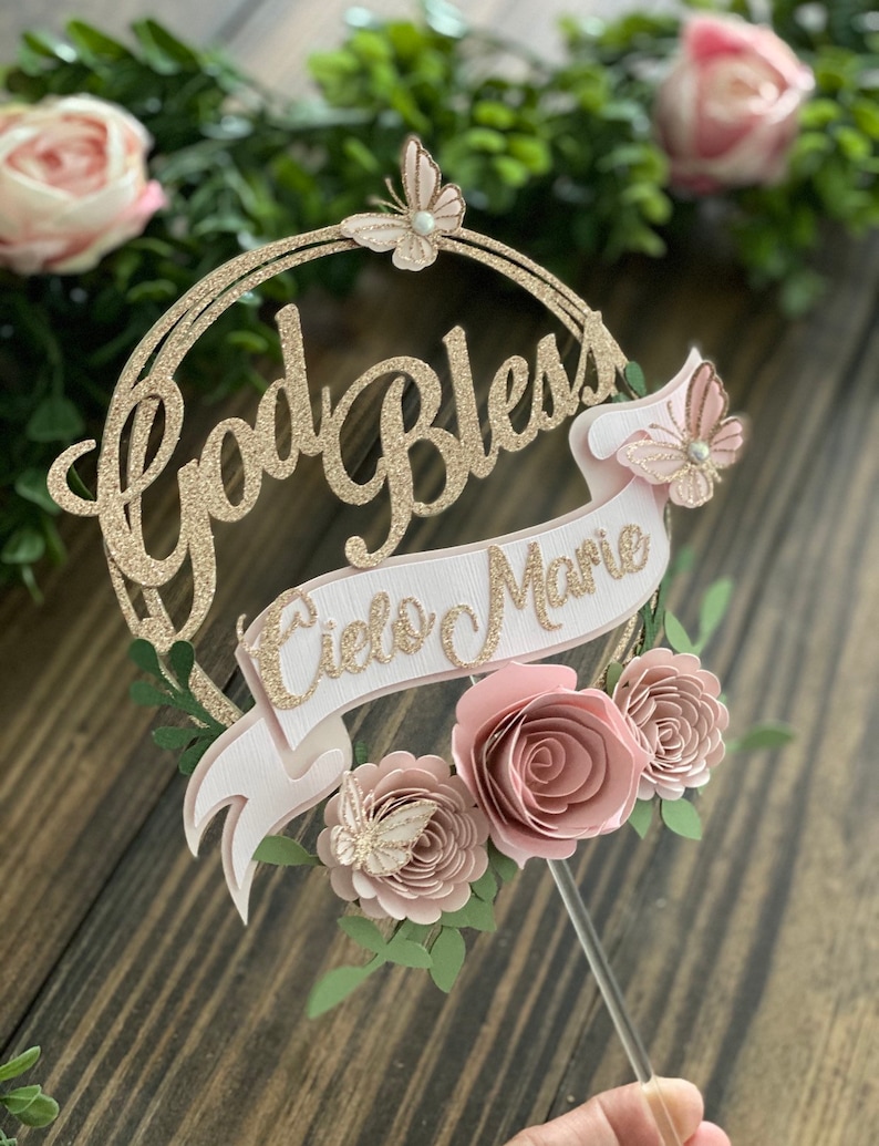 Christening cake topper Baptism cake topper god bless cake | Etsy