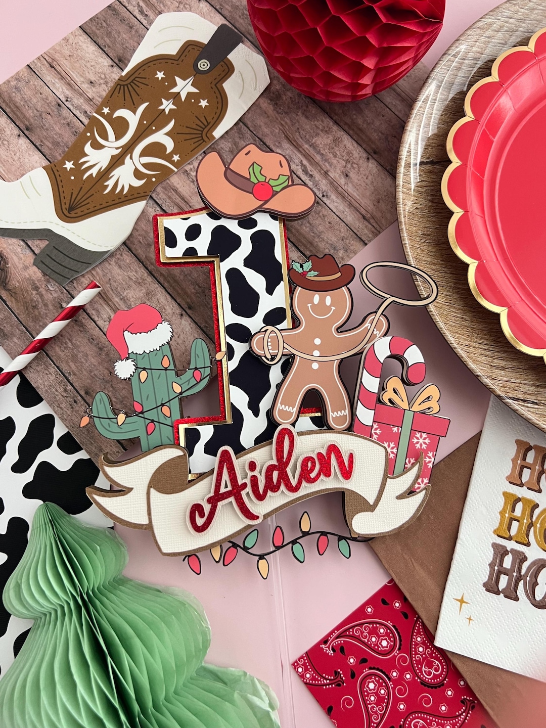 Western Christmas Cowboy Cake Topper, First Rodeo Cake Topper, Howdy ...