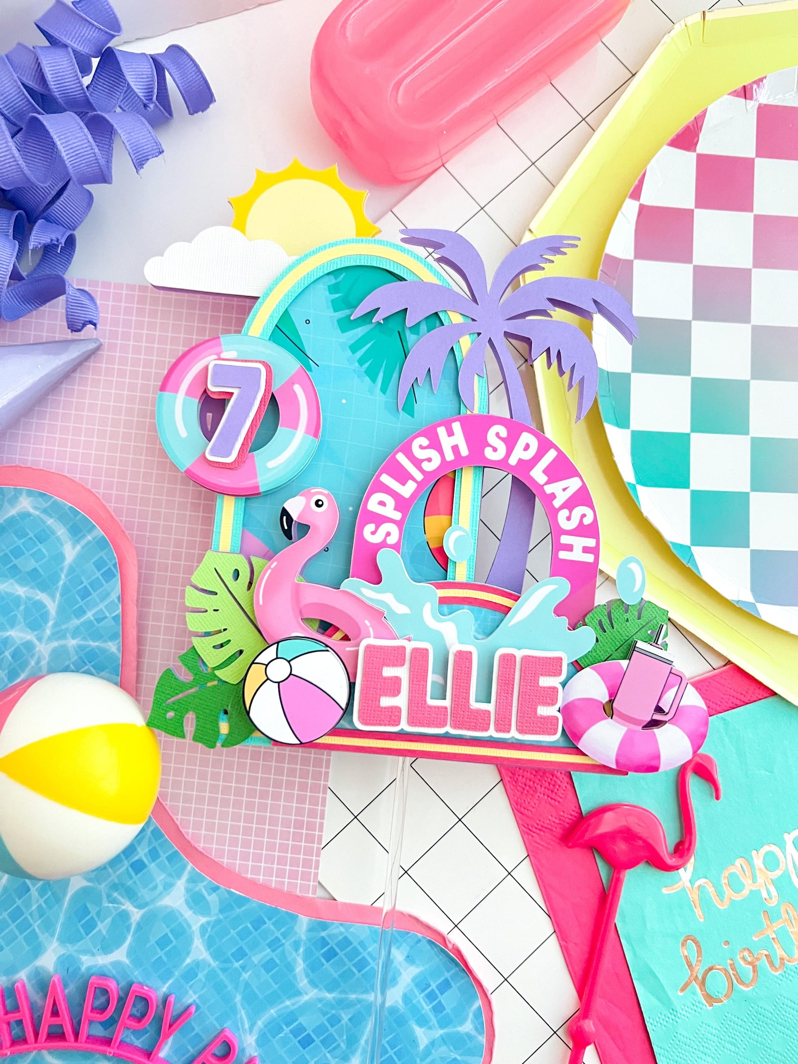 Pool Party Cake Topper, Teen Girl Birthday, Splish Splash Pool Party ...