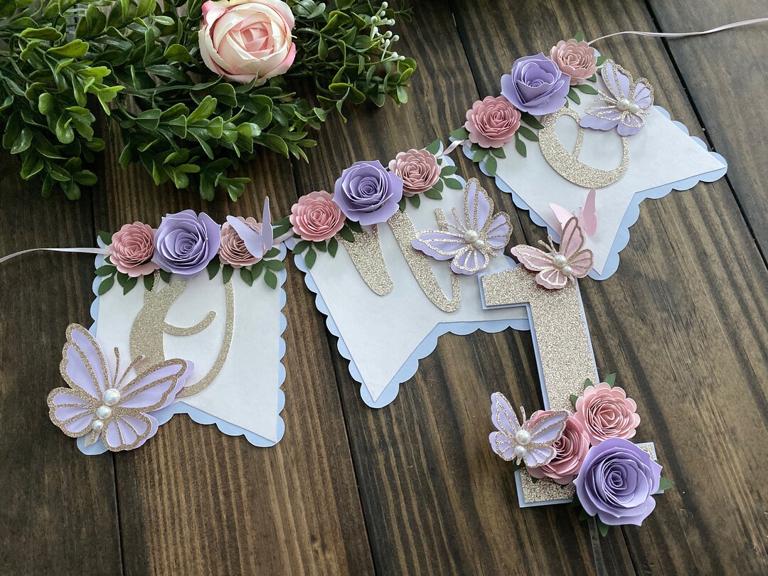 Butterfly Theme Banner, Butterfly Floral Banner, 1st Birthday Butterfly ...