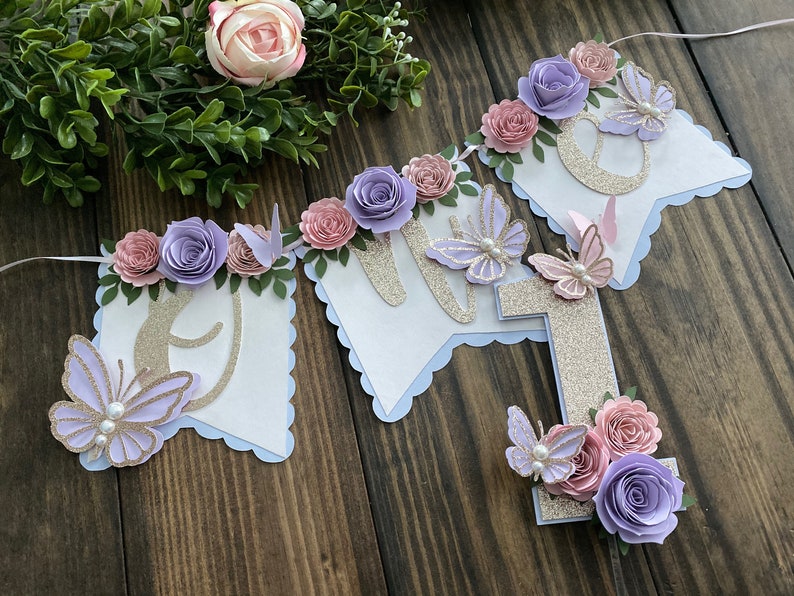 Butterfly Theme Banner, Butterfly Floral Banner, 1st Birthday Butterfly ...