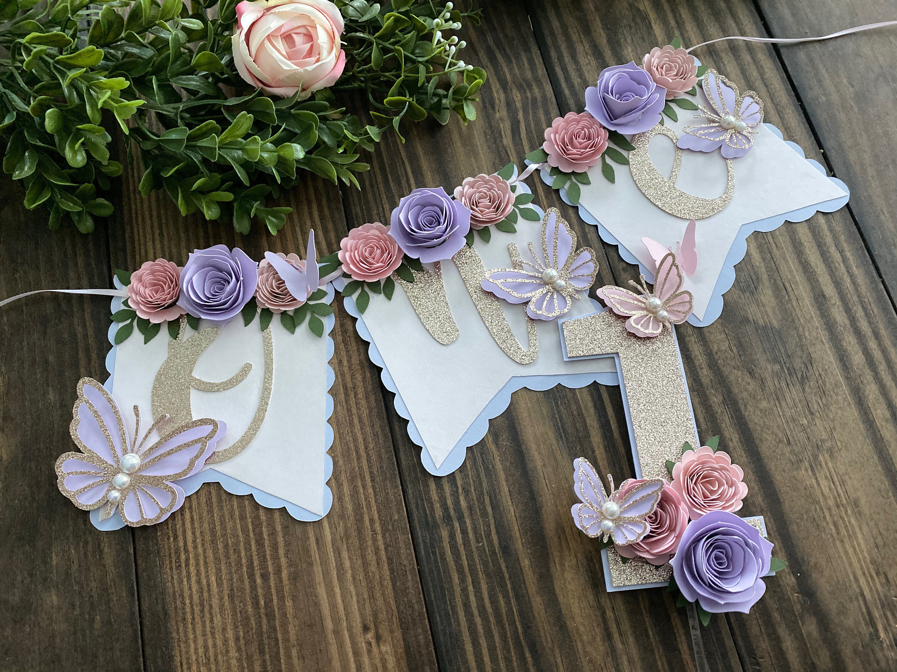 Butterfly Theme Banner, Butterfly Floral Banner, 1st Birthday Butterfly ...