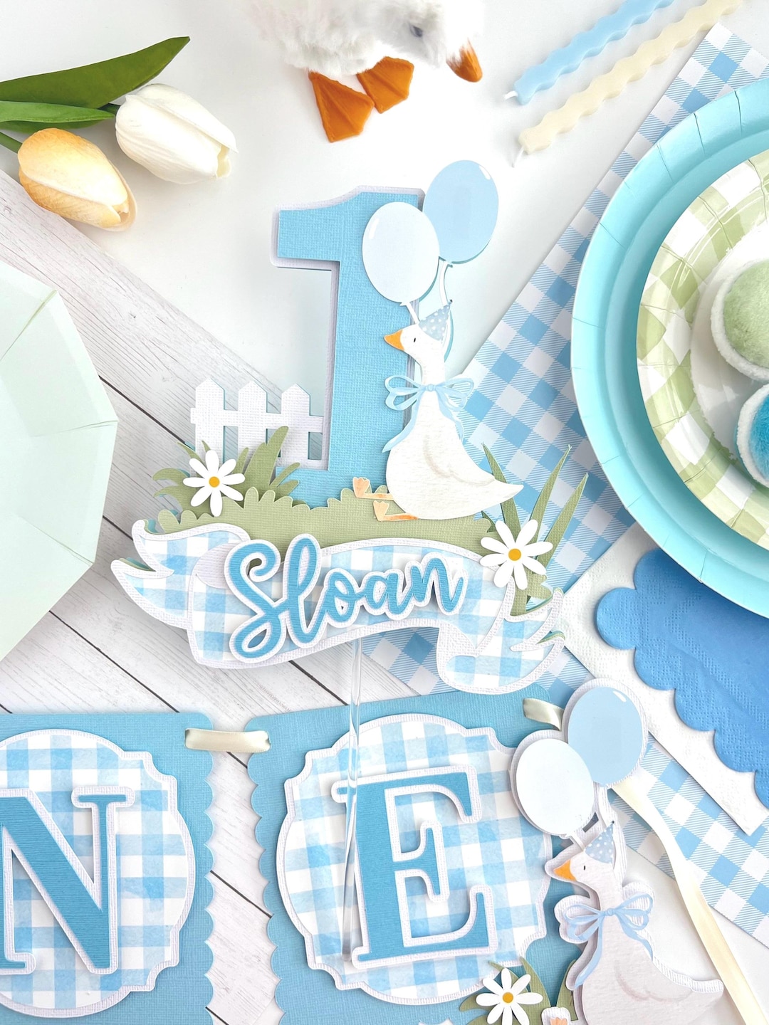 Boy One Silly Goose Cake Topper, Our Silly Goose Birthday, Floral Geese ...