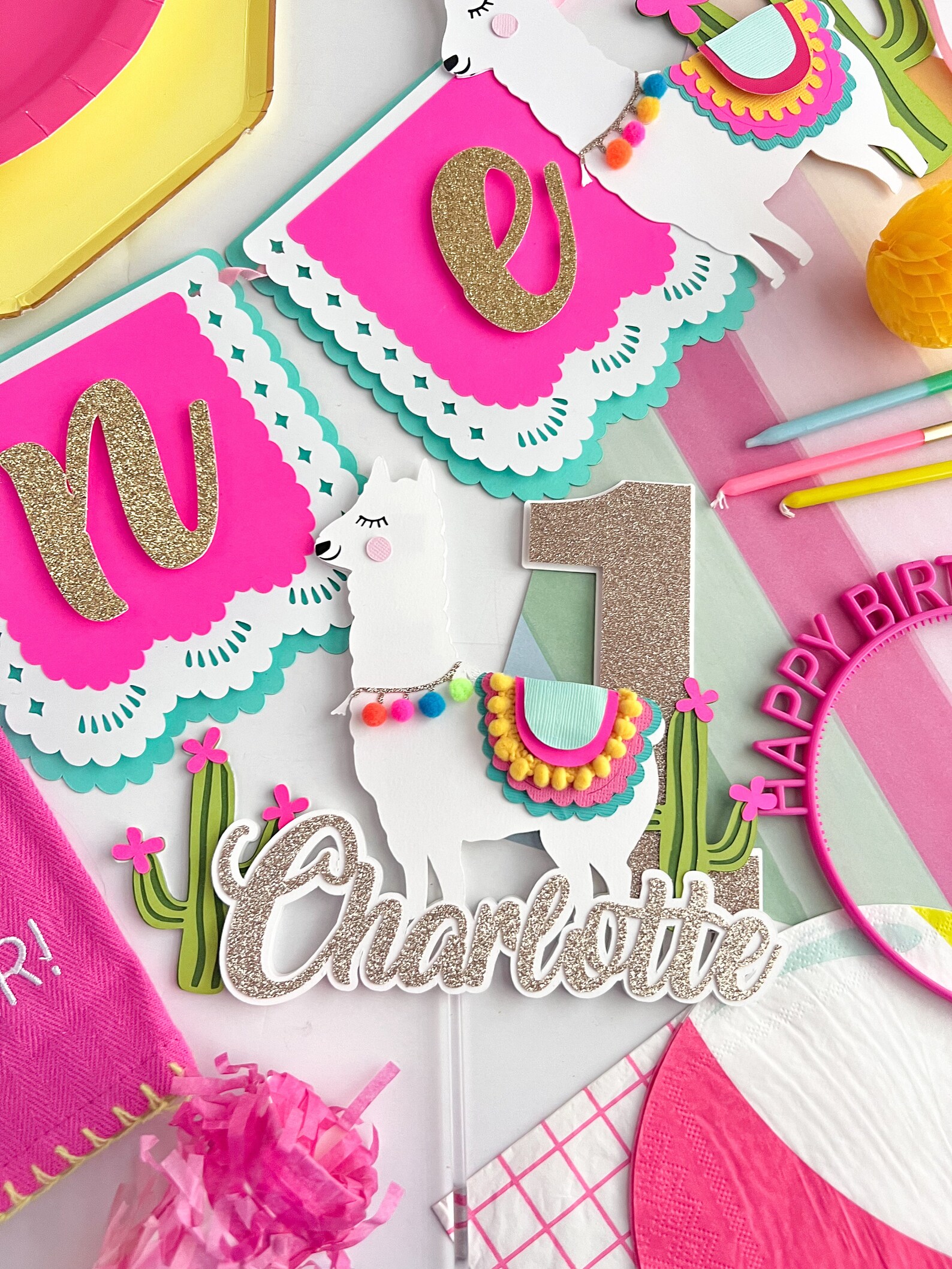 Llama Banner, Llama High Chair Banner, Llama Cake Topper, Llama Party ...
