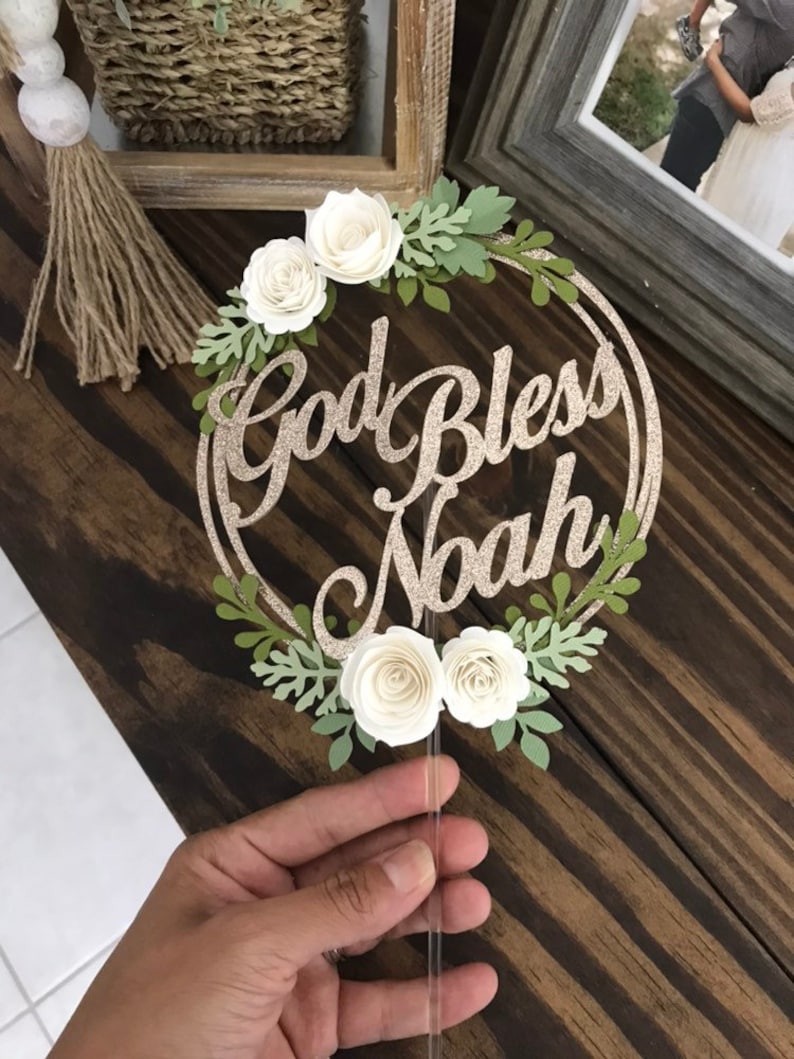 Baptism Cake Topper, Floral Cake Topper, Christening Cake Topper ...