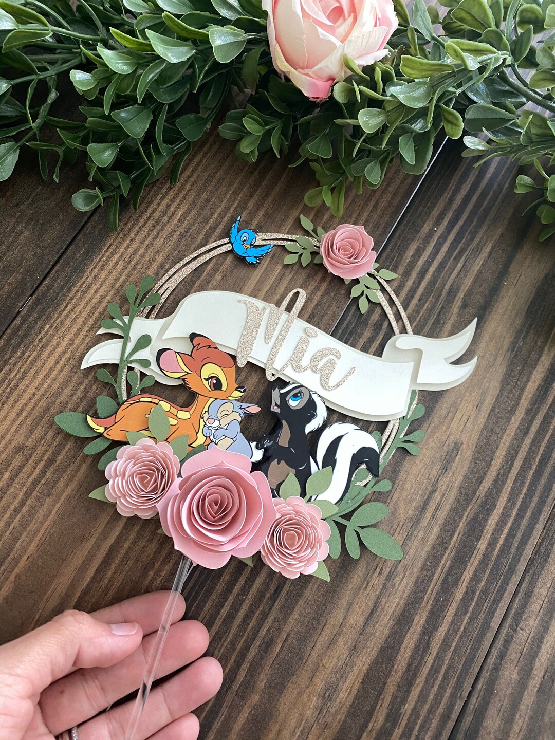Bambi Cake Topper, One Year Old Cake Topper, Bambi Floral Cake Topper ...
