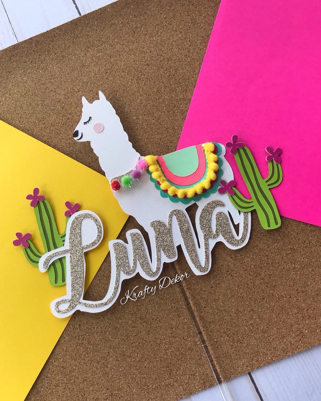 Llama Cake Topper, Llama Party Decor, Cactus Party, Fiesta Party Decor ...