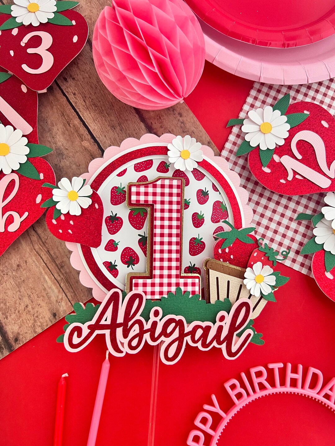 Berry First Birthday Cake Topper, Strawberry Theme, Strawberry Party ...