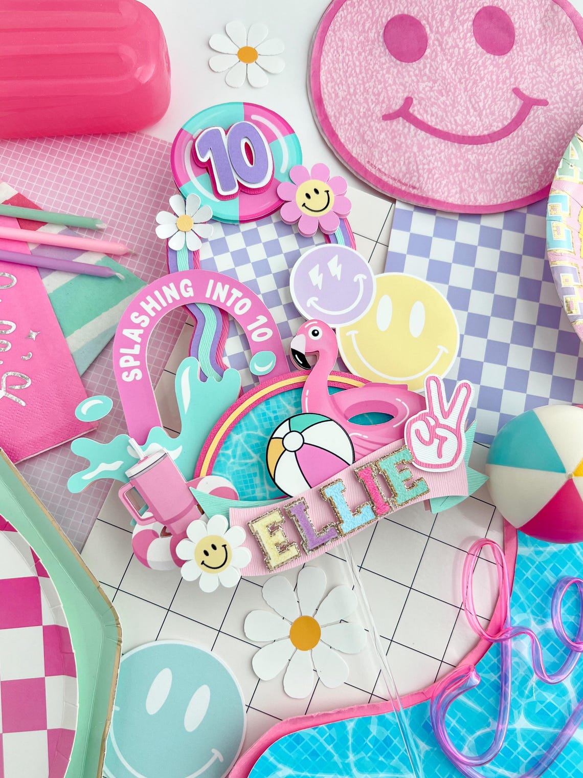 Preppy Pool Party Cake Topper, Splashing Into 10 Cake Topper, Teen Girl ...