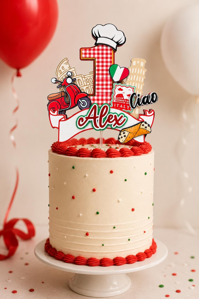 Italy Theme Cake Topper | Holy Cannoli, Ciao Birthday Decor | Red Vespa ...
