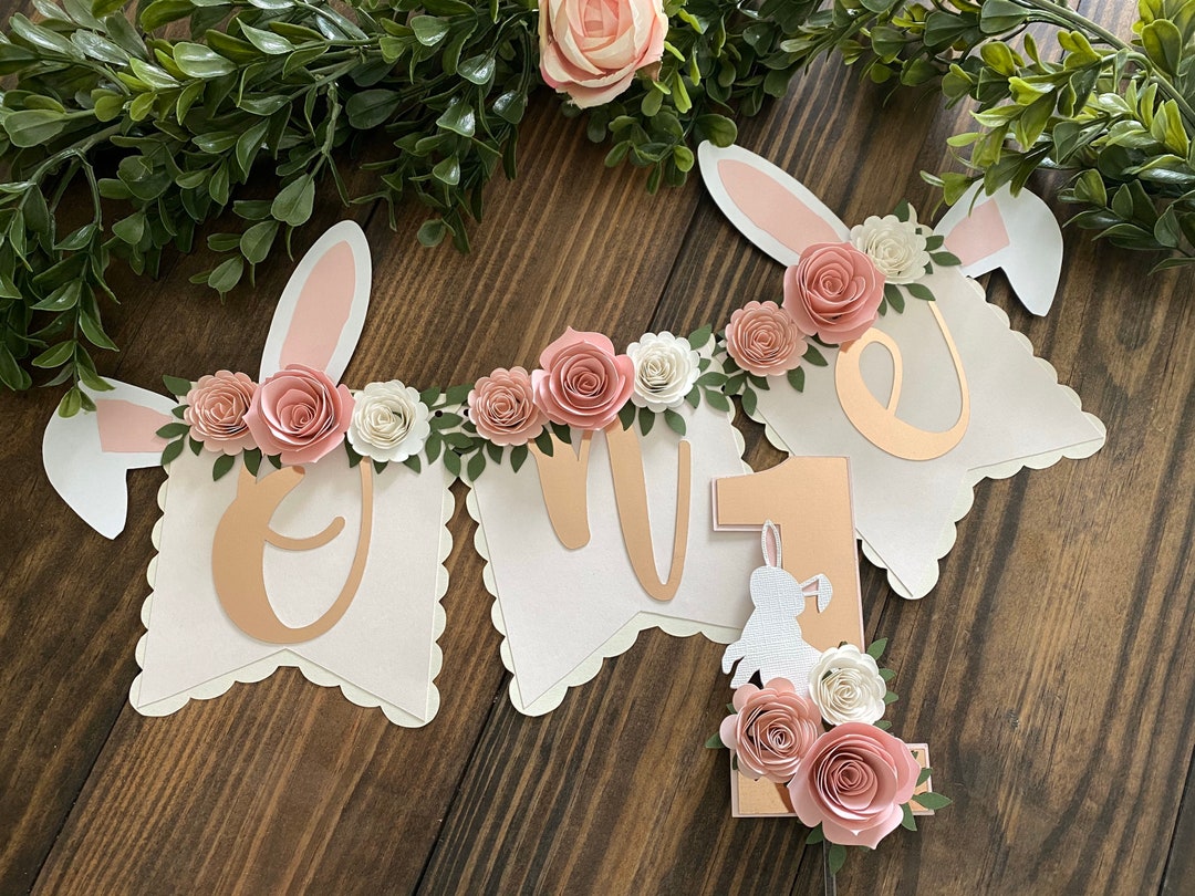 Bunny One High Chair Banner, Bunny Floral Banner, 1st Birthday Bunny ...