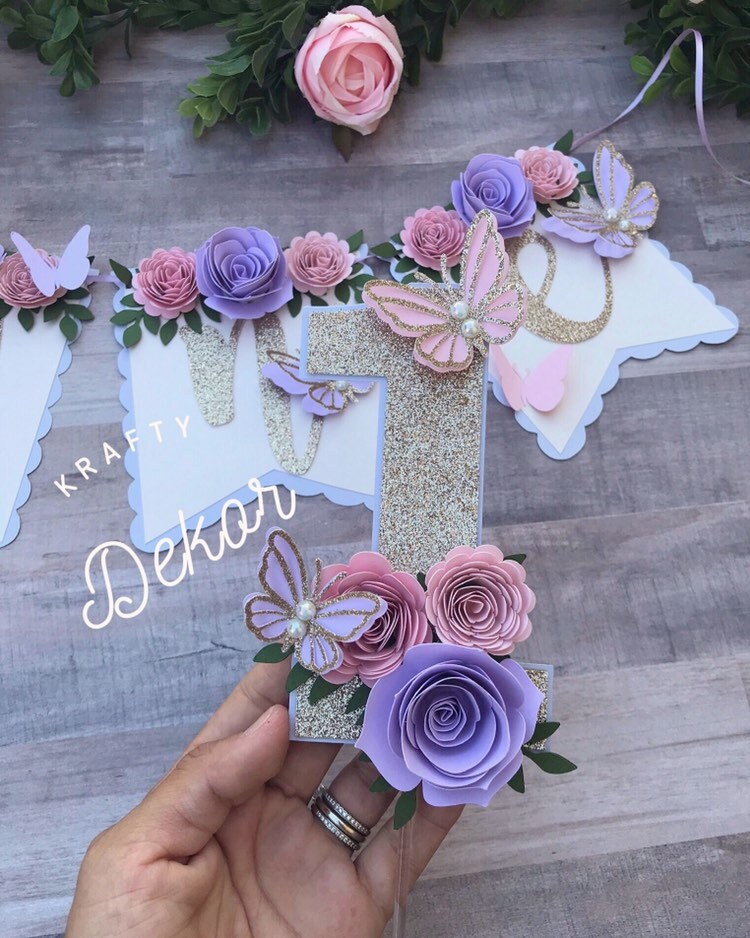 Butterfly Theme Banner, Butterfly Floral Banner, 1st Birthday Butterfly ...