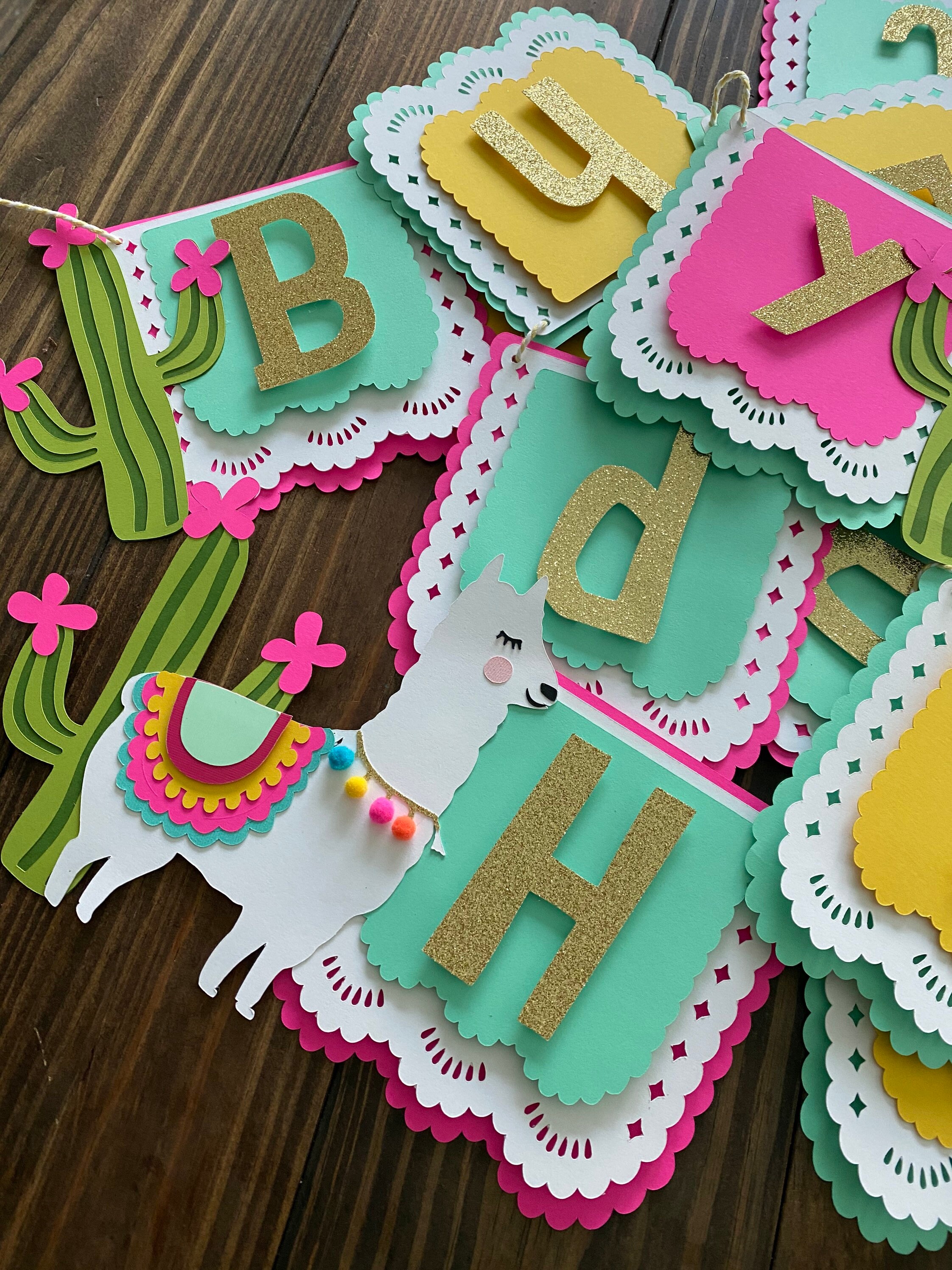 Llama happy birthday banner first fiesta banner llama | Etsy