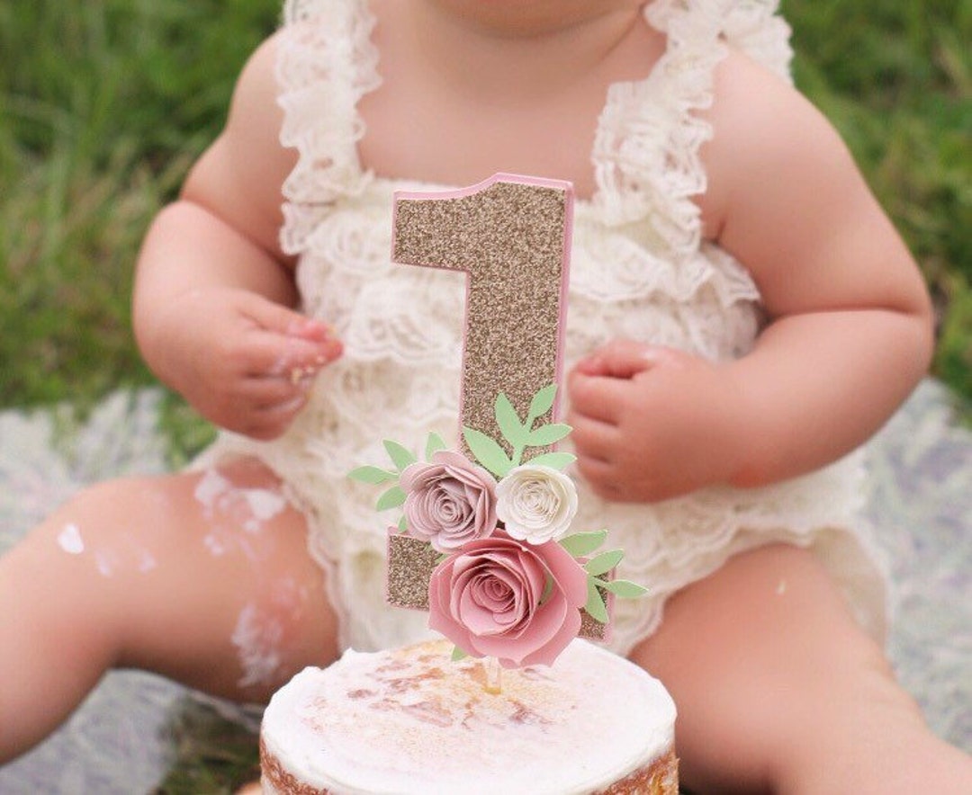 One Year Old Cake Topper, Floral Cake Topper, Number 1 Cake Topper, One ...