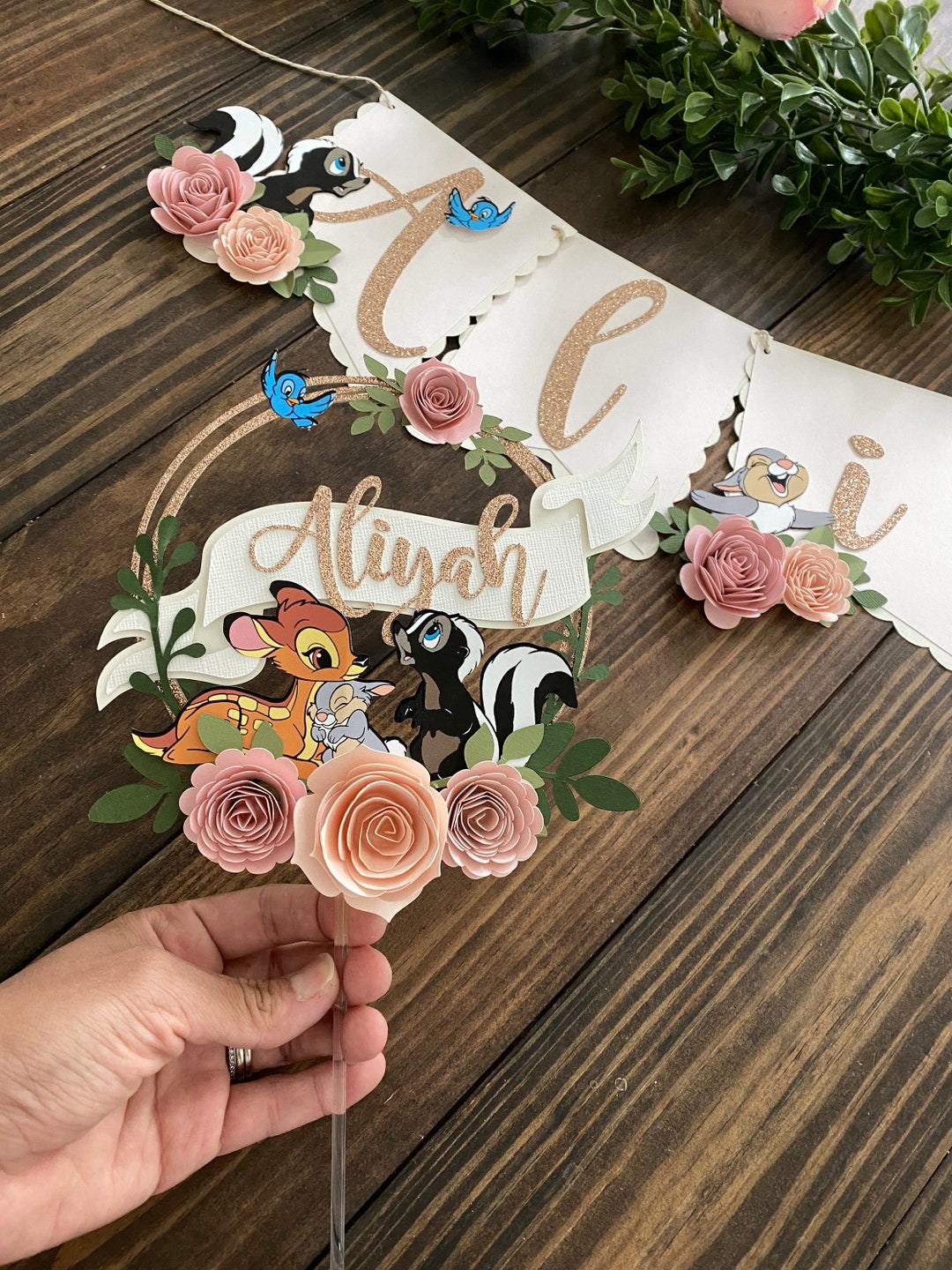 Bambi Cake Topper, One Year Old Cake Topper, Bambi Floral Cake Topper ...