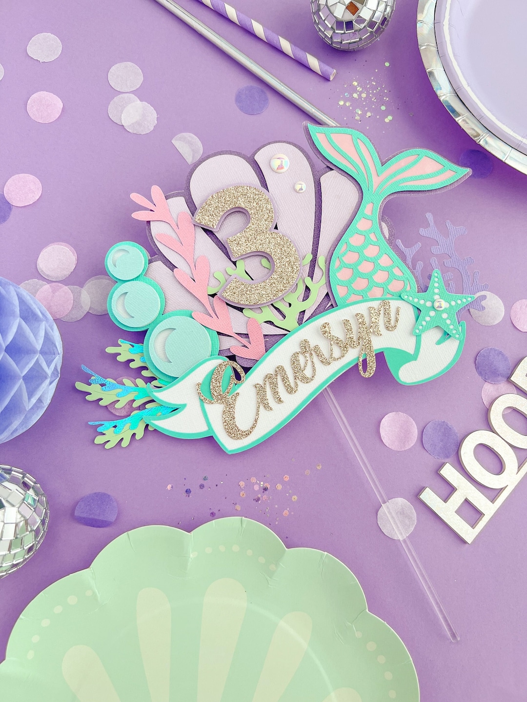 Mermaid Cake Topper, Mermaid 1st Birthday Banner, Mermaid One Banner ...