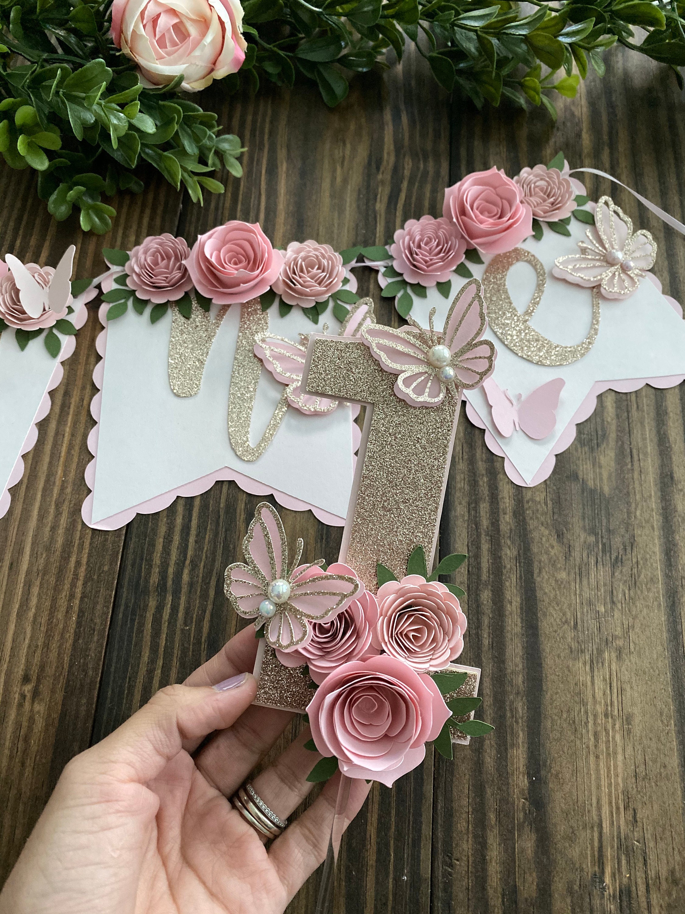 Butterfly Theme Banner, Butterfly Floral Banner, 1st Birthday Butterfly ...
