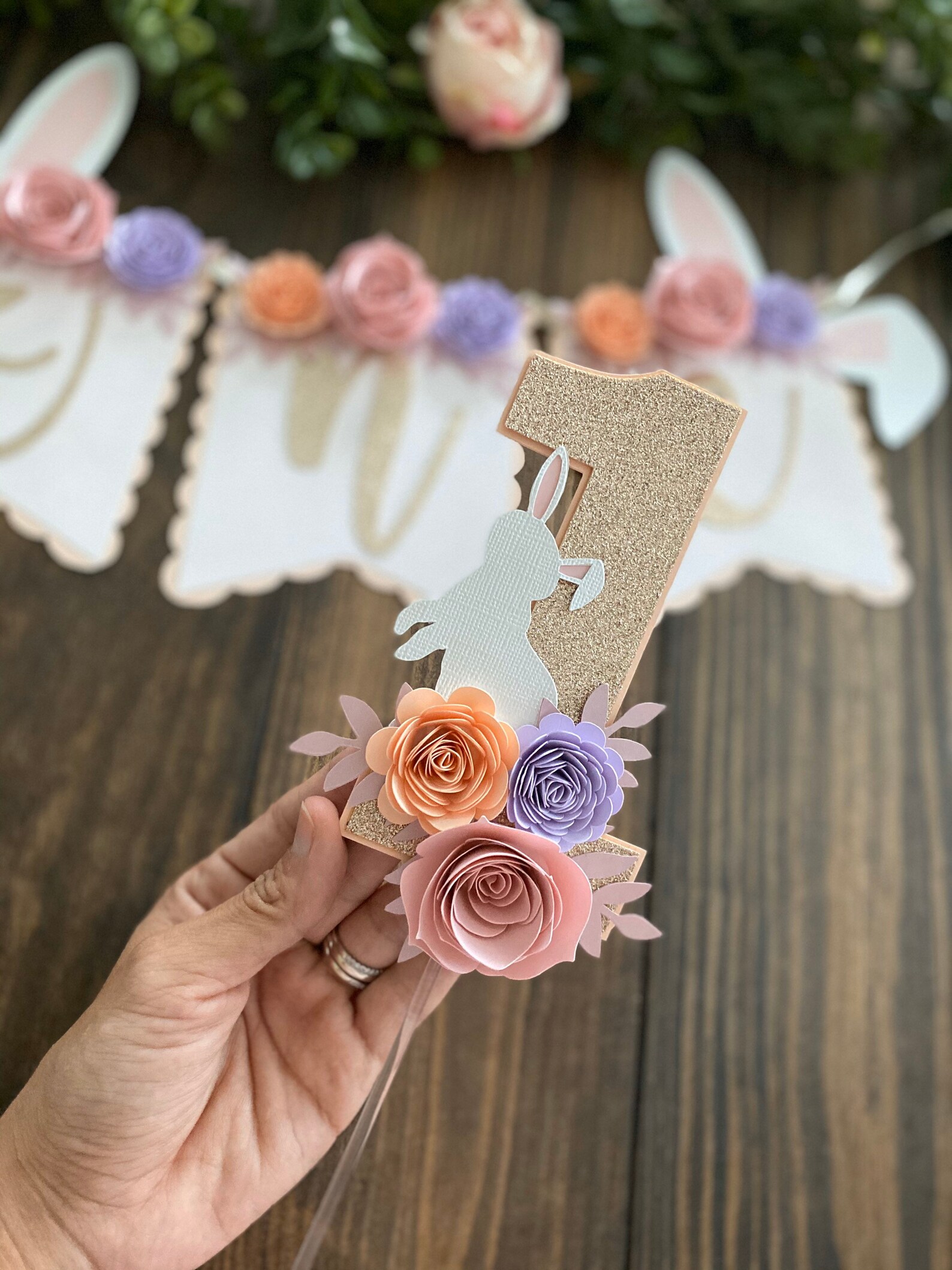 Bunny One High Chair Banner Bunny Floral Banner 1st Birthday - Etsy