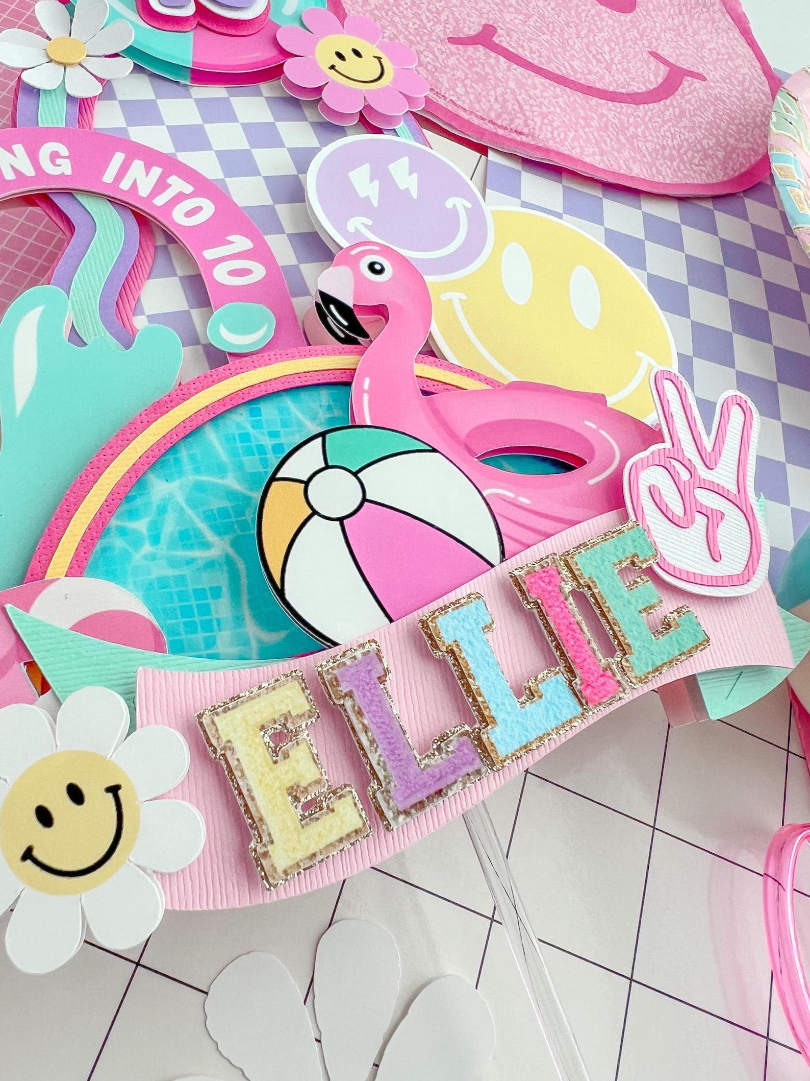 Preppy Pool Party Cake Topper, Splashing Into 10 Cake Topper, Teen Girl ...